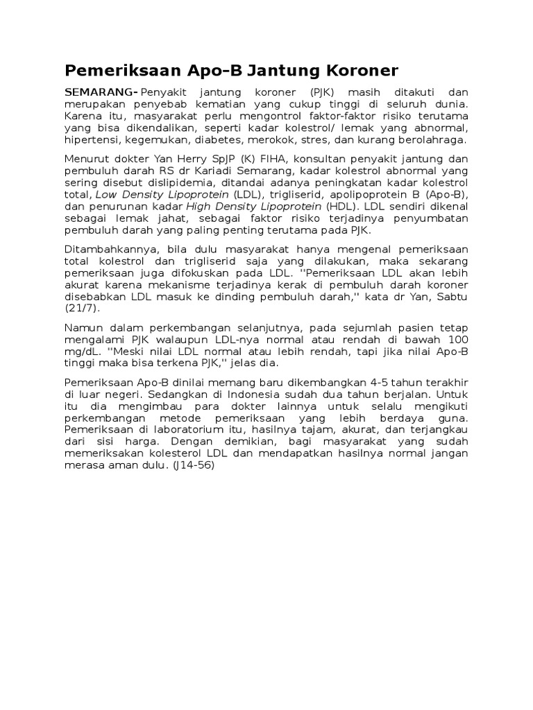 Pemeriksaan Apo B | PDF