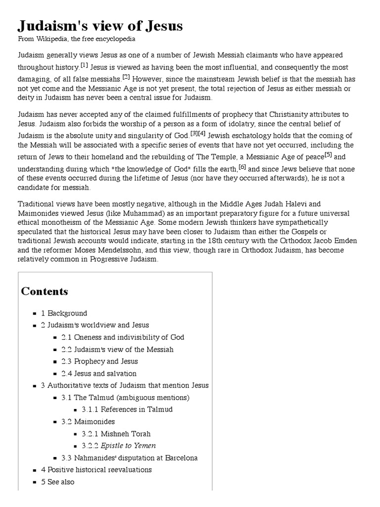 Judaism's View of Jesus - Wikipedia, The Free Encyclopedia | PDF ...