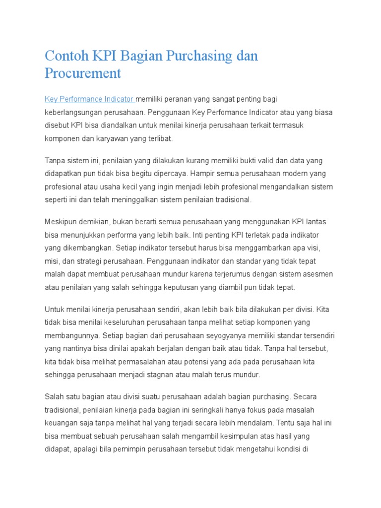 Contoh KPI Bagian Purchasing Dan Procurement | PDF
