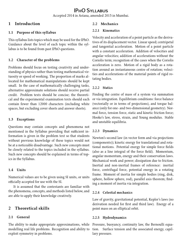 2015-12-06 Syllabus of IPhO | PDF | Trigonometric Functions | Force