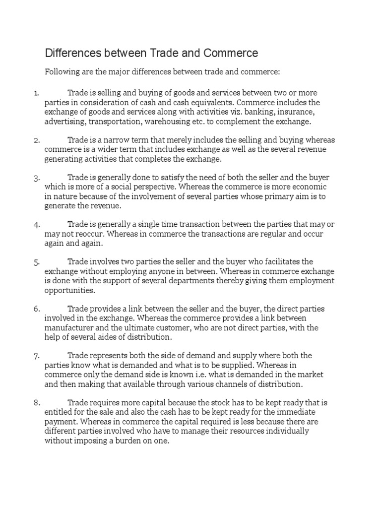 Differences Between Trade and Commerce | PDF | Sales | Trade