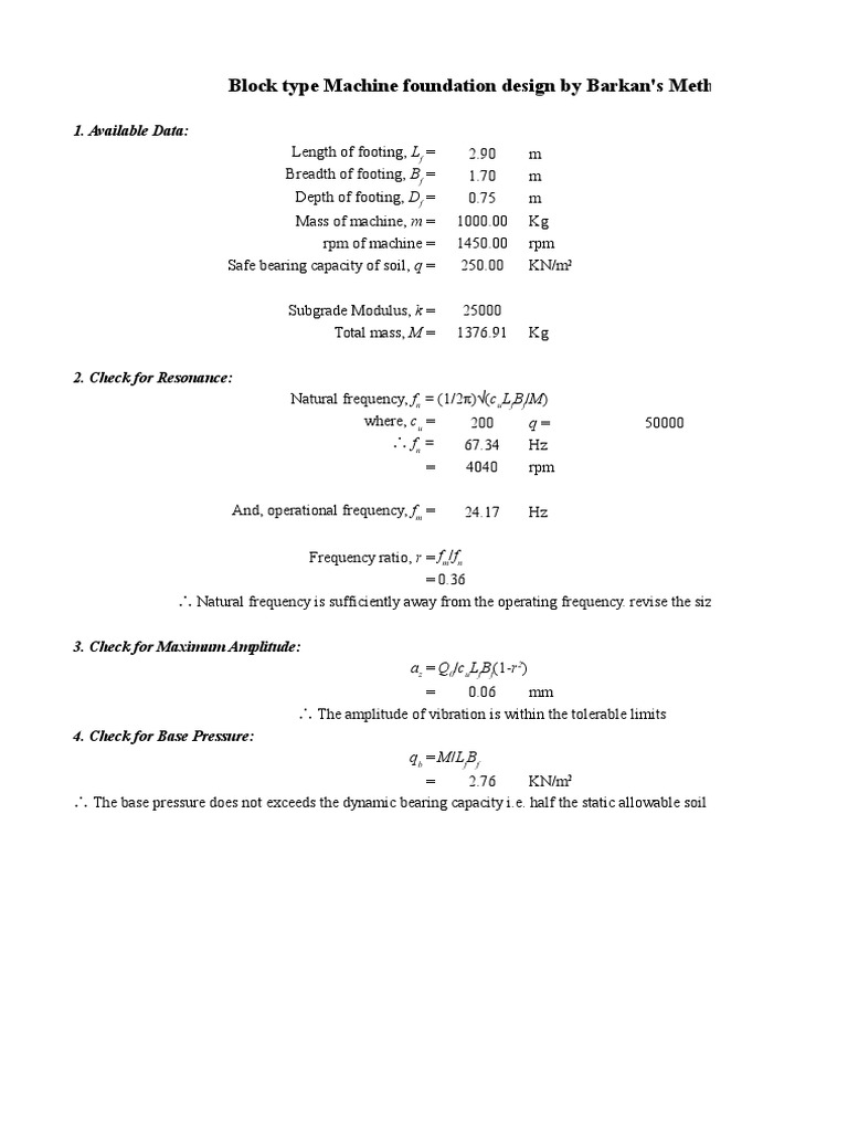 Block Type Machine Foundation Design by Barkan's Method: 1. Available ...
