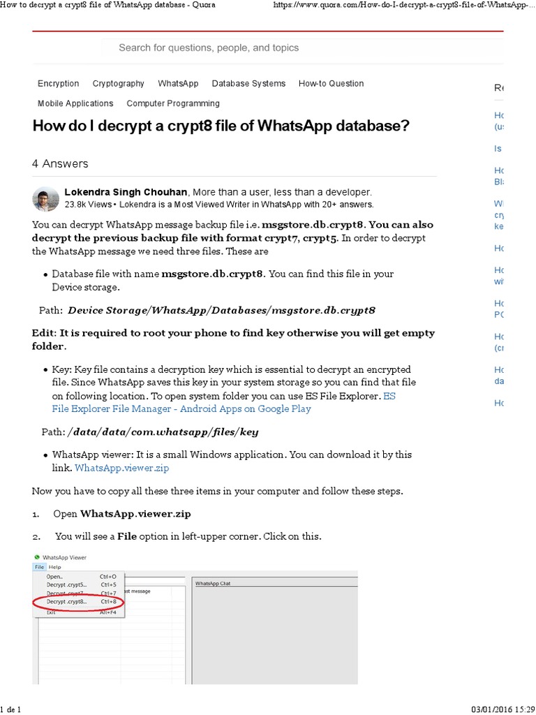 Encryption Cryptography WhatsApp Database Systems How-To Question ... Encryption Cryptography WhatsApp Database Systems How-To Question ...