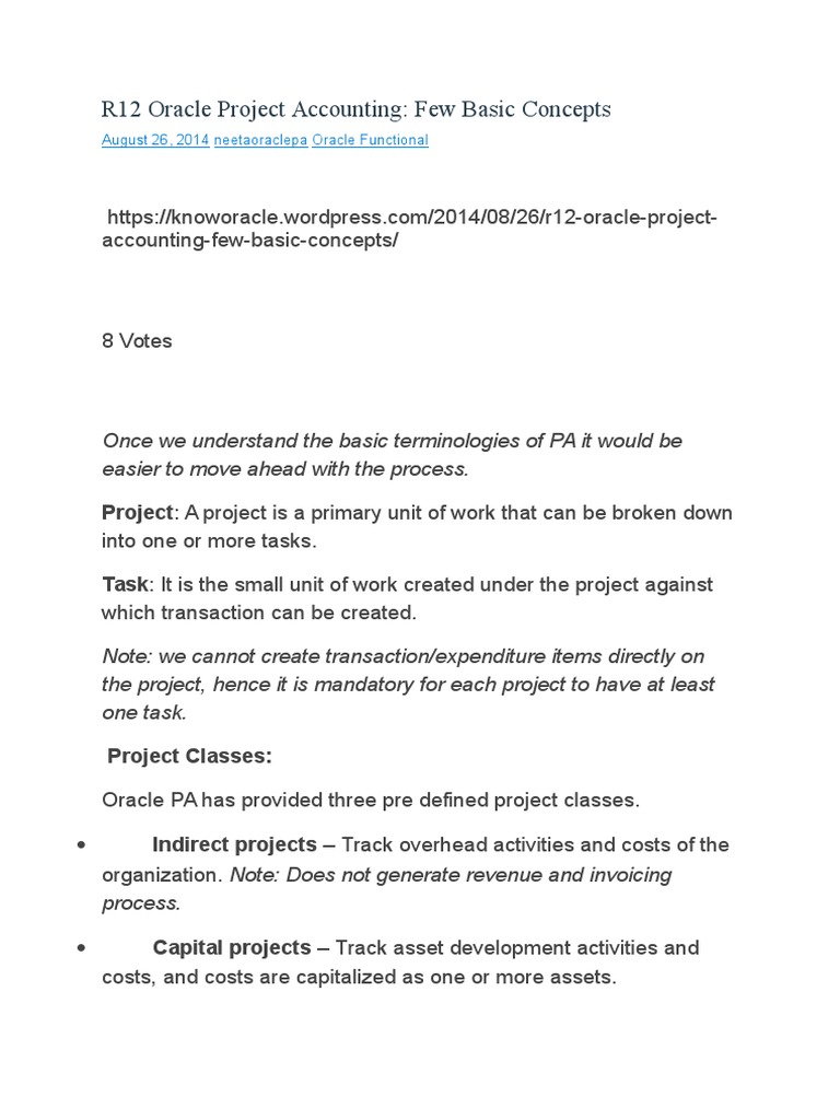 R12 Oracle Project Accounting Pdf Expense Cost