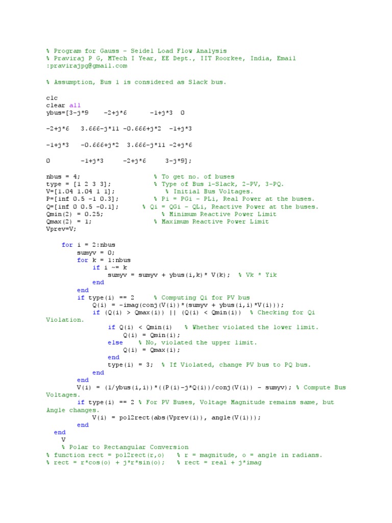 Gauss Seidel With PV and PQ Buses | PDF