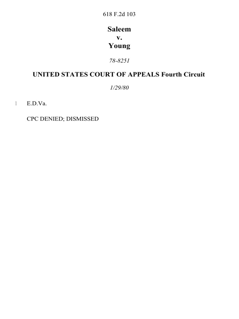 Saleem v. Young, 618 F.2d 103, 4th Cir. (1980) | PDF