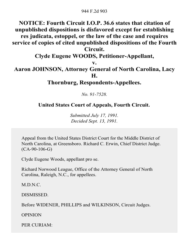 Clyde Eugene Woods v. Aaron Johnson, Attorney General of North Carolina ...