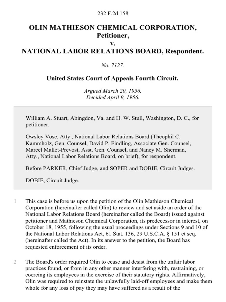 Olin Mathieson Chemical Corporation v. National Labor Relations Board ...