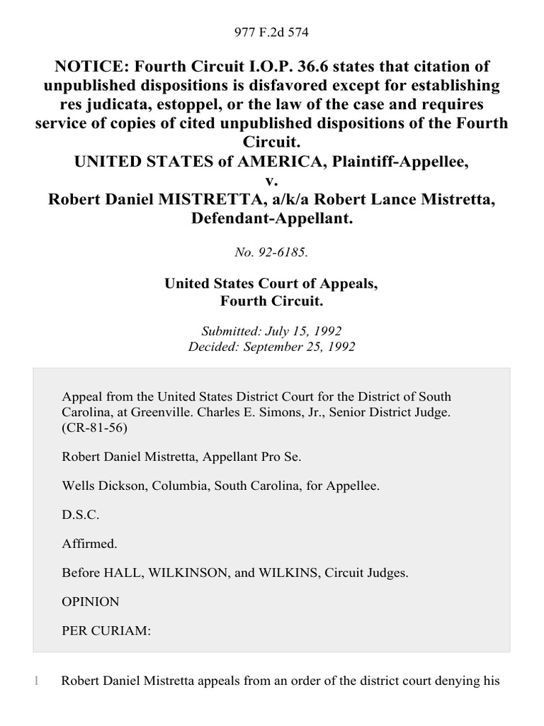 United States v. Robert Daniel Mistretta, A/K/A Robert Lance Mistretta ...