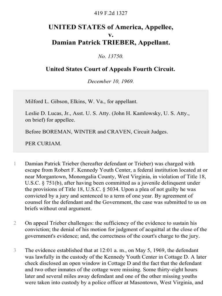 United States v. Damian Patrick Trieber, 419 F.2d 1327, 4th Cir. (1969 ...