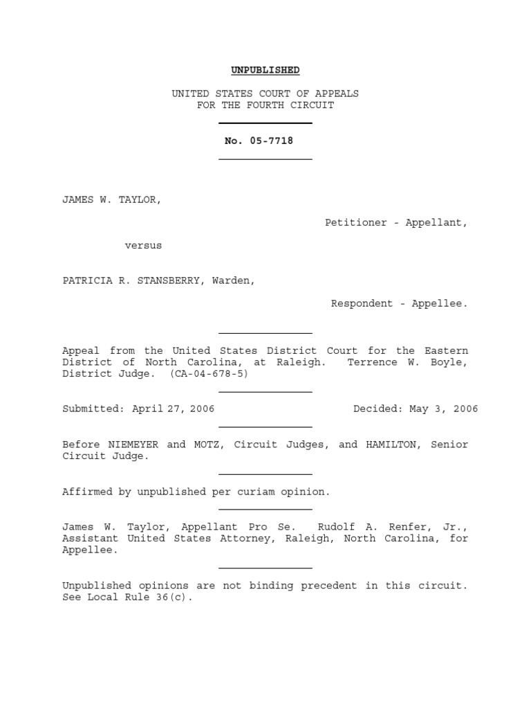 Taylor v. Stansberry, 4th Cir. (2006) | PDF | Politics | Law