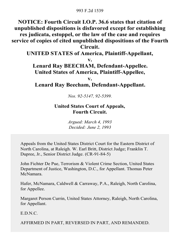 United States v. Lenard Ray Beecham, United States of America v. Lenard ...