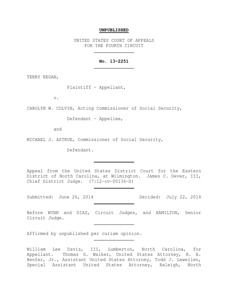 Terry Regan v. Carolyn Colvin, 4th Cir. (2014) | PDF