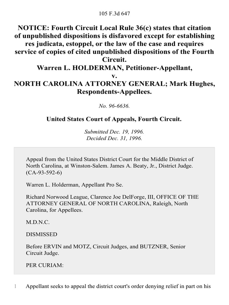 Warren L. Holderman v. North Carolina Attorney General Mark Hughes, 105 ...