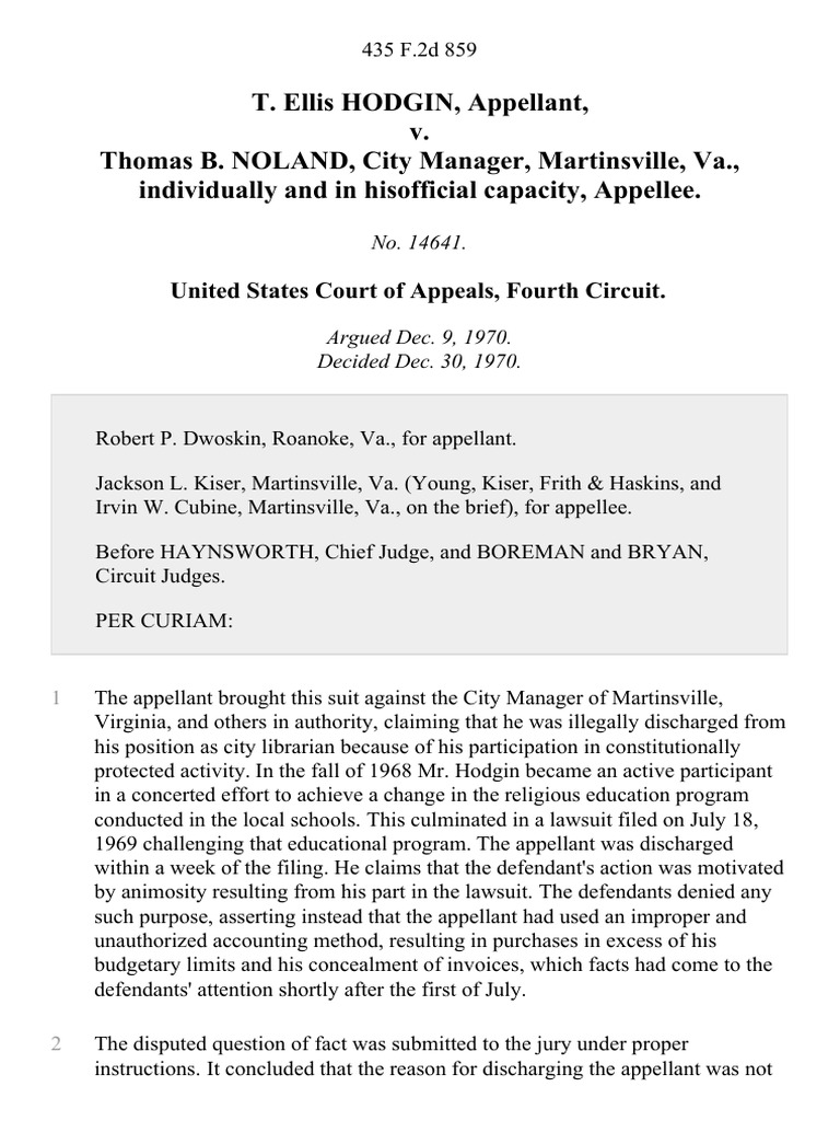 T. Ellis Hodgin v. Thomas B. Noland, City Manager, Martinsville, Va ...