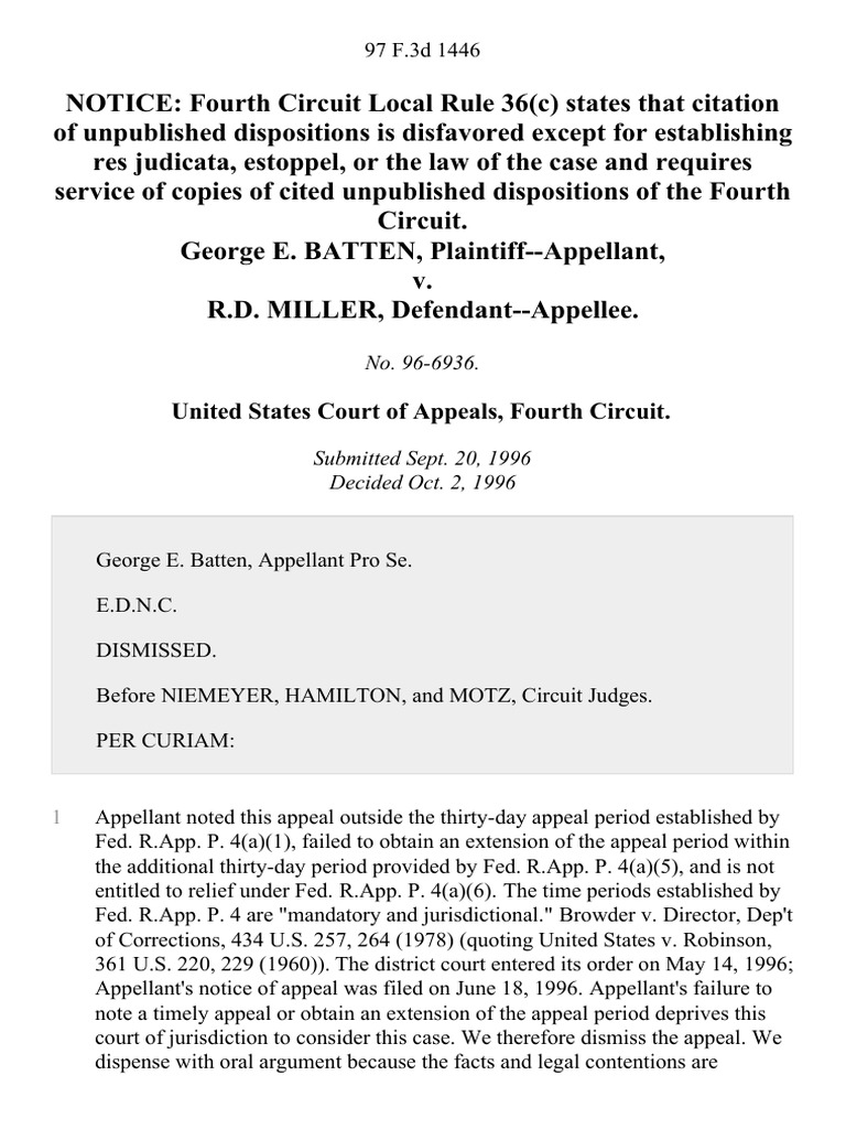 George E. Batten v. R.D. Miller, 97 F.3d 1446, 4th Cir. (1996) | PDF