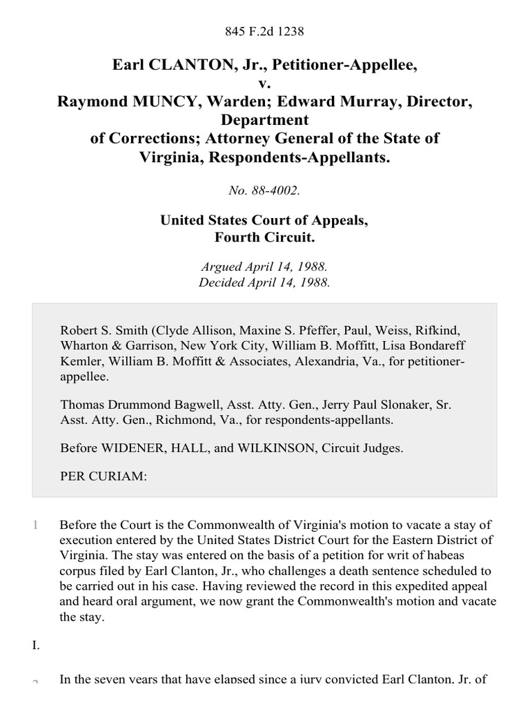 Earl Clanton, Jr. v. Raymond Muncy, Warden Edward Murray, Director ...