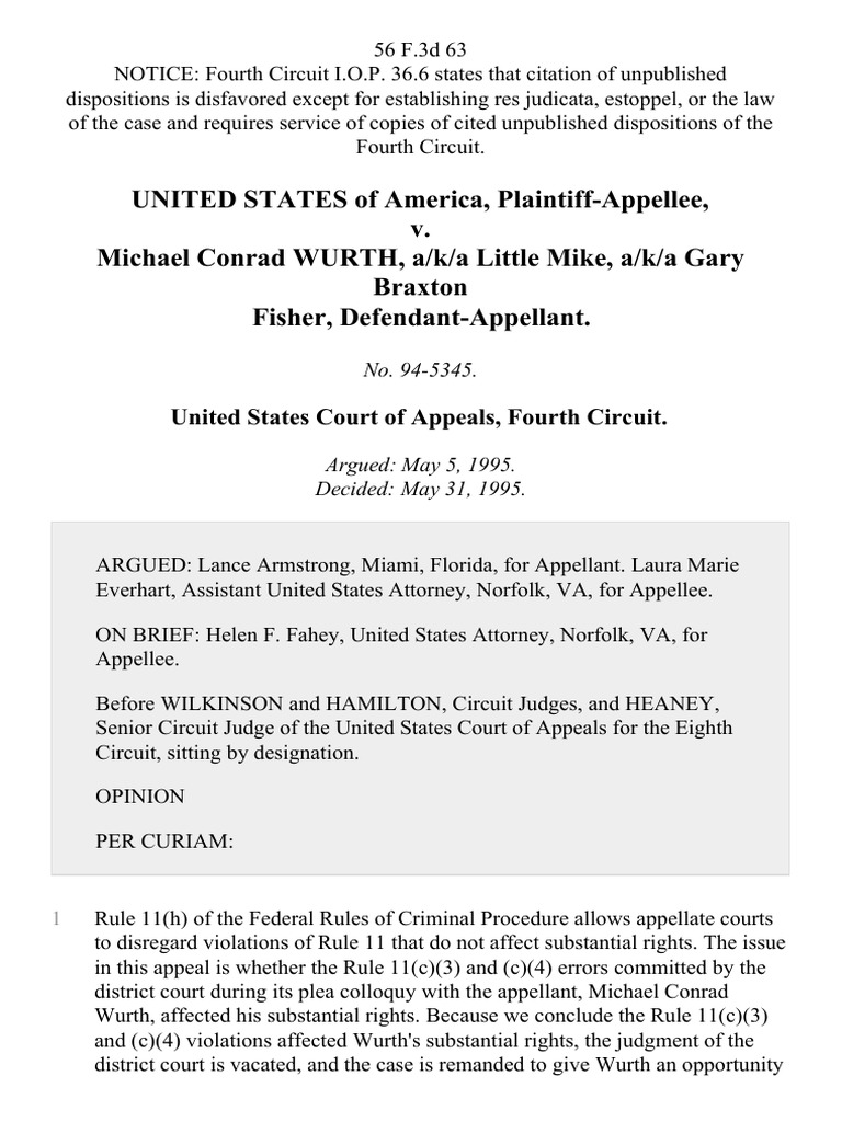 United States v. Michael Conrad Wurth, A/K/A Little Mike, A/K/A Gary ...