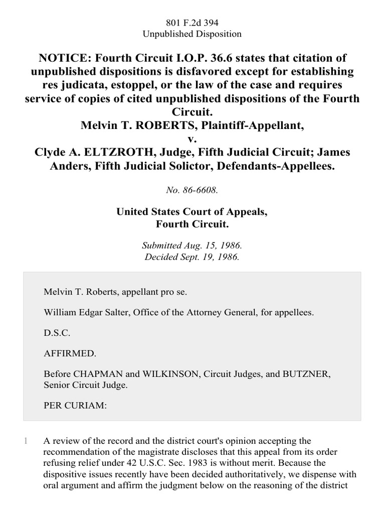 Melvin T. Roberts v. Clyde A. Eltzroth, Judge, Fifth Judicial Circuit ...