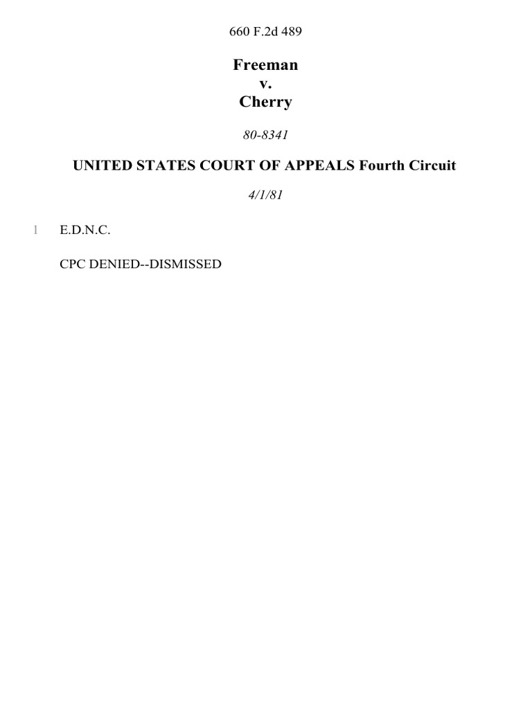 Freeman v. Cherry, 660 F.2d 489, 4th Cir. (1981) | PDF