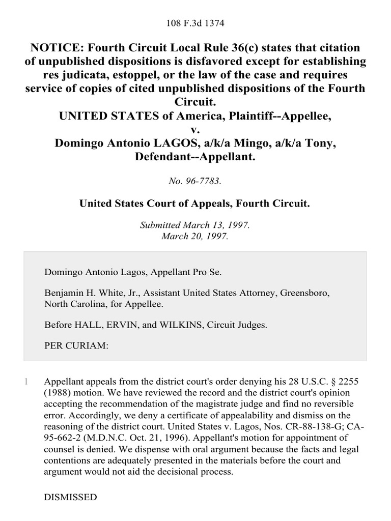 United States v. Domingo Antonio Lagos, A/K/A Mingo, A/K/A Tony, 108 F ...