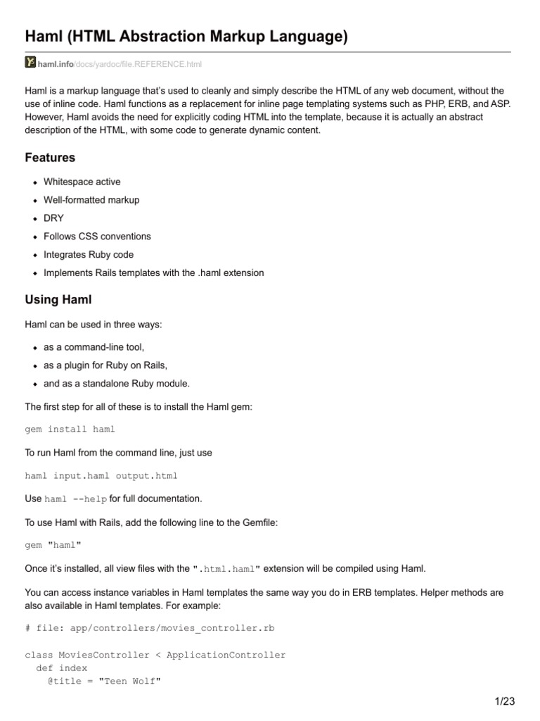 Haml - Info-Haml HTML Abstraction Markup Language | PDF | Html | Html Element
