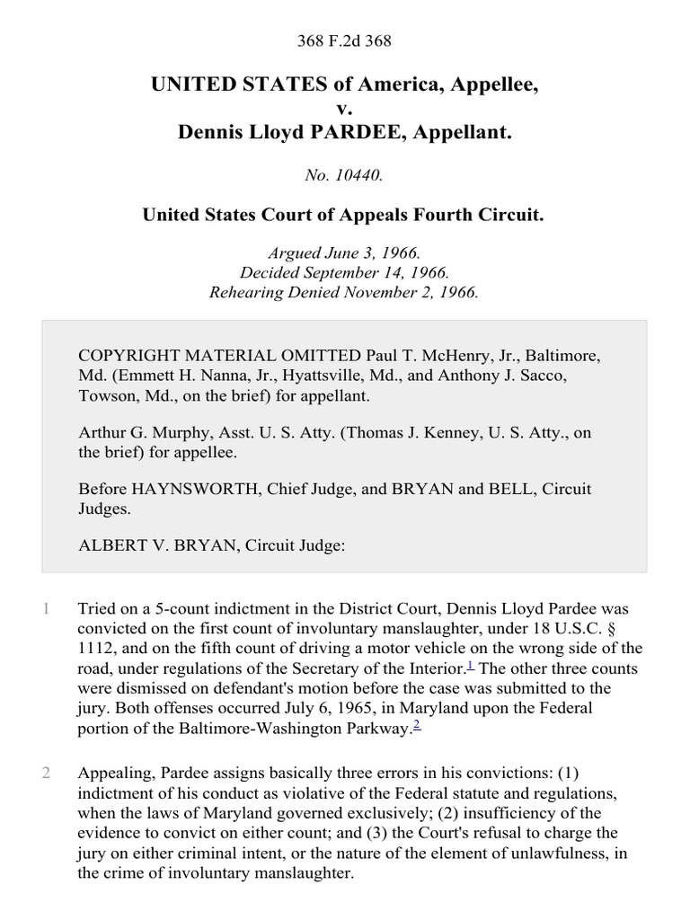 United States v. Dennis Lloyd Pardee, 368 F.2d 368, 4th Cir. (1966 ...