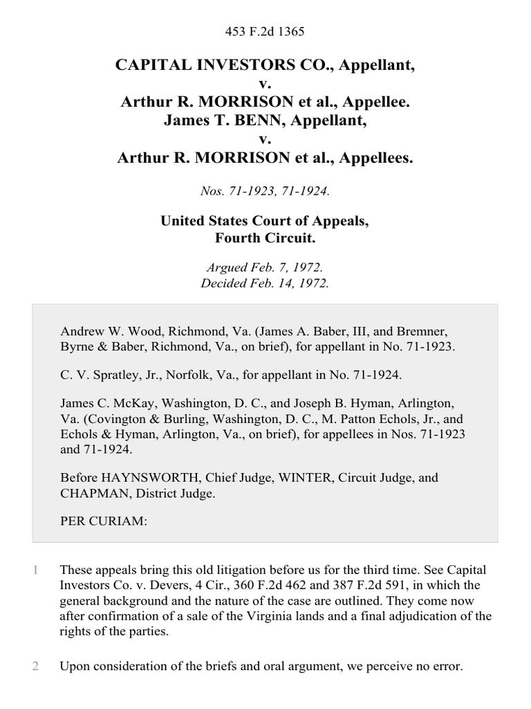 Capital Investors Co. v. Arthur R. Morrison, James T. Benn v. Arthur R ...