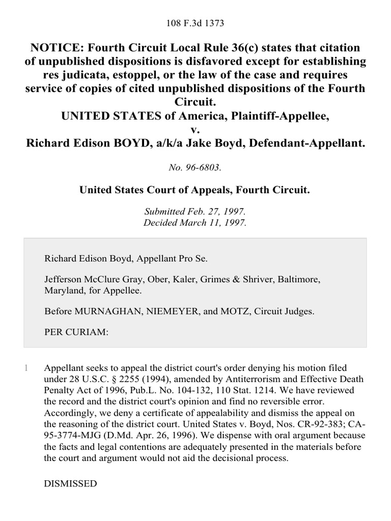 United States v. Richard Edison Boyd, A/K/A Jake Boyd, 108 F.3d 1373 ...