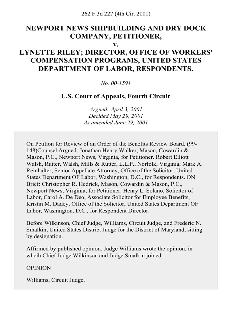 Newport News Shipbuilding and Dry Dock Company v. Lynette Riley ...