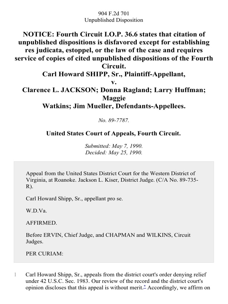 Carl Howard Shipp, Sr. v. Clarence L. Jackson Donna Ragland Larry ...