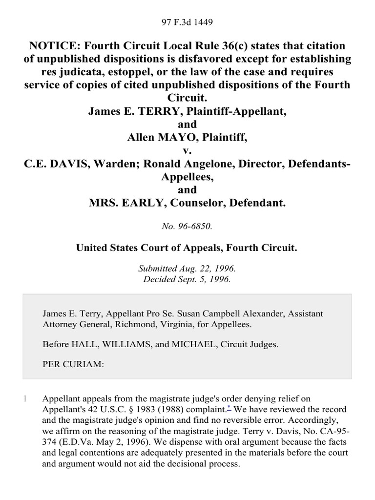 James E. Terry, and Allen Mayo v. C.E. Davis, Warden Ronald Angelone ...