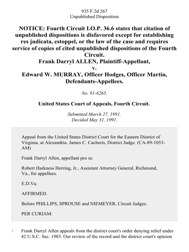 Frank Darryl Allen v. Edward W. Murray, Officer Hodges, Officer Martin ...