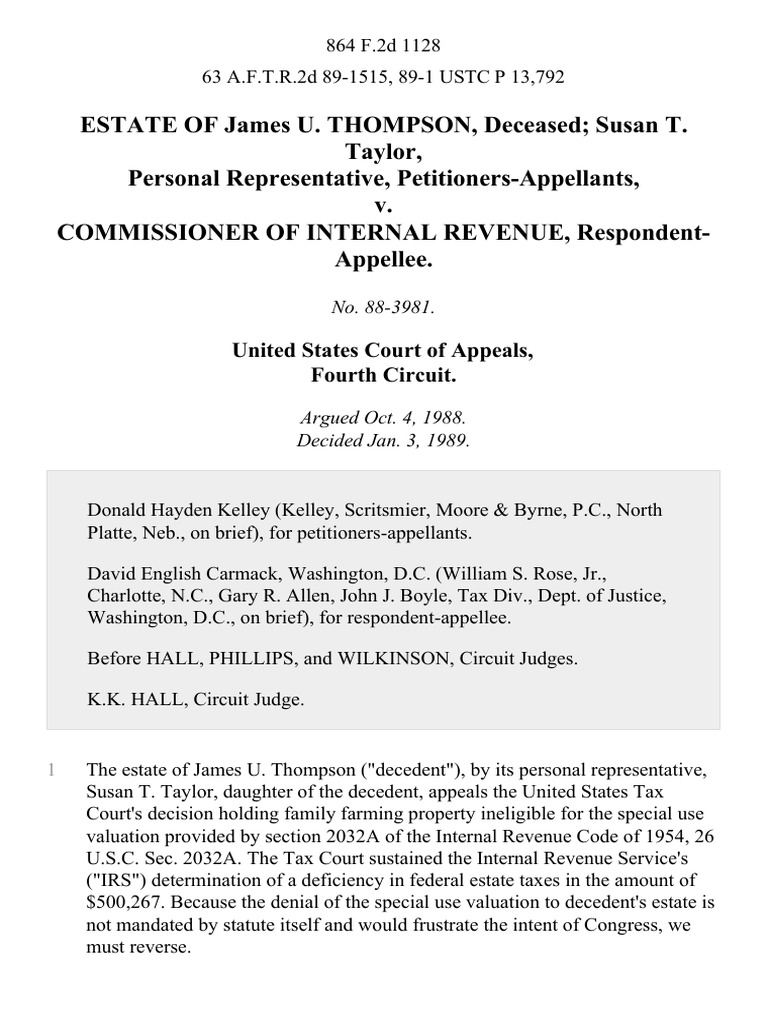 Estate of James U. Thompson, Deceased Susan T. Taylor, Personal Representative v. Commissioner ...
