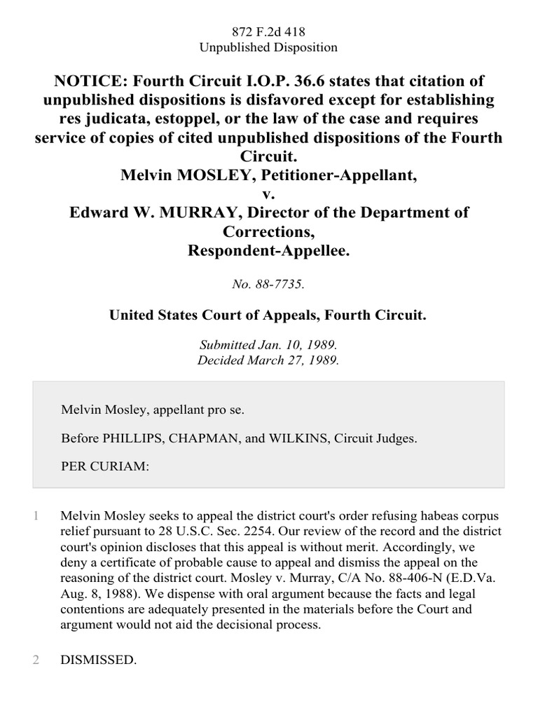 Melvin Mosley v. Edward W. Murray, Director of The Department of ...
