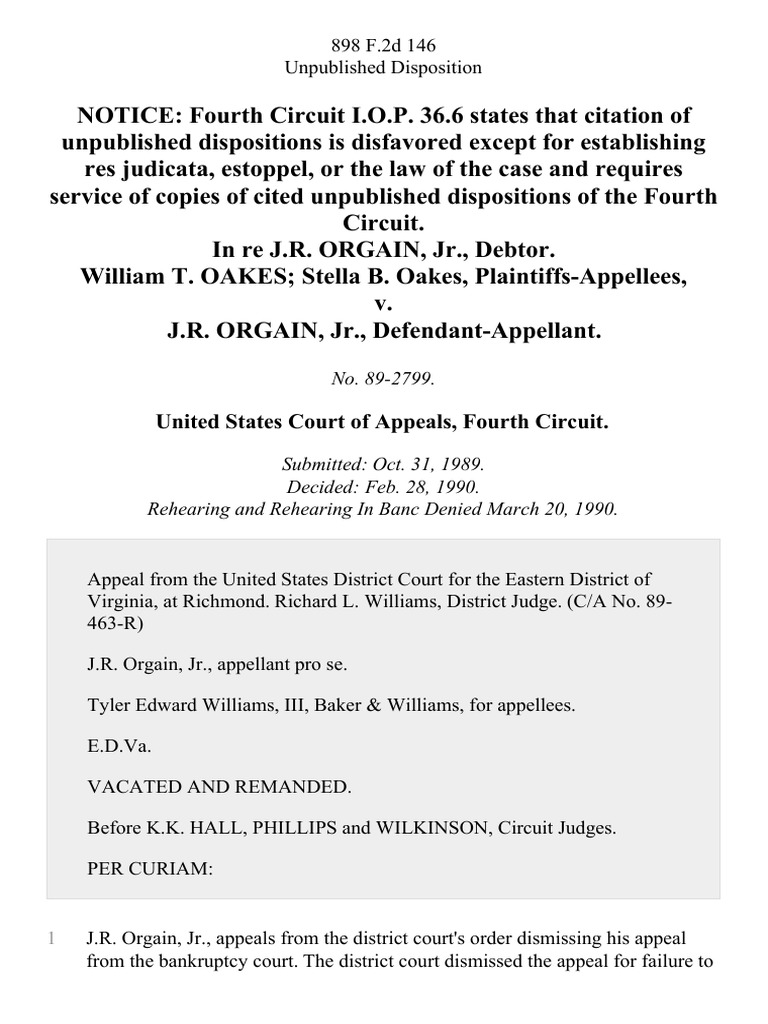 In Re J.R. Orgain, JR., Debtor. William T. Oakes Stella B. Oakes v. J.R ...