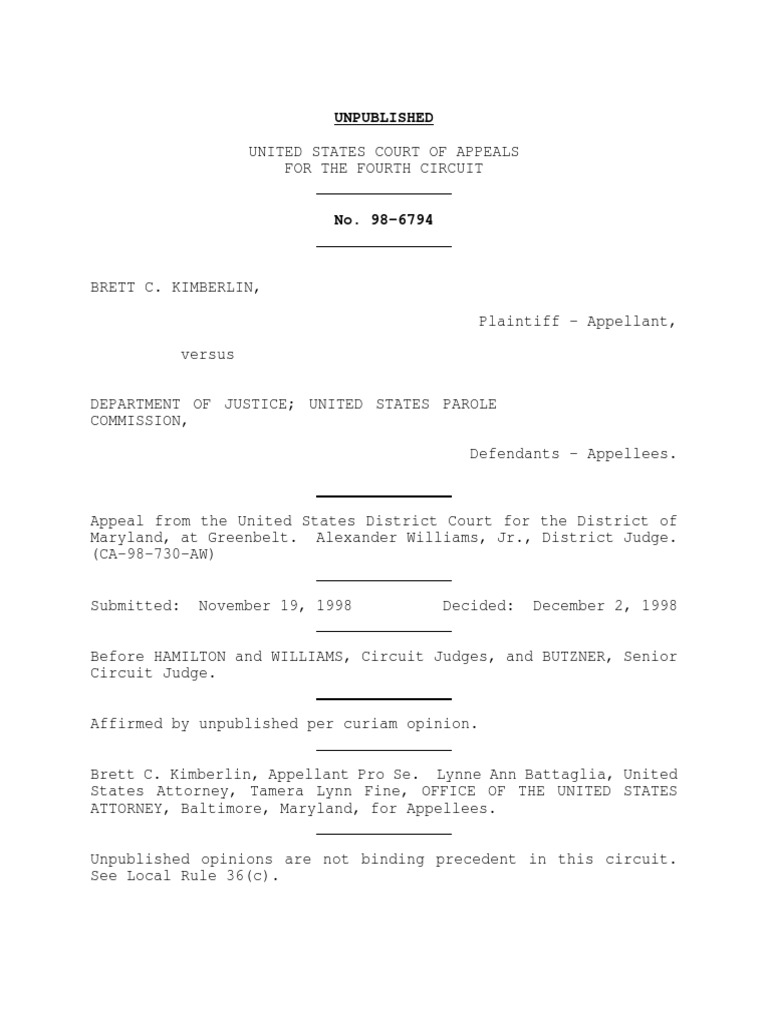 Kimberlin v. Dept of Justice, 4th Cir. (1998) | PDF