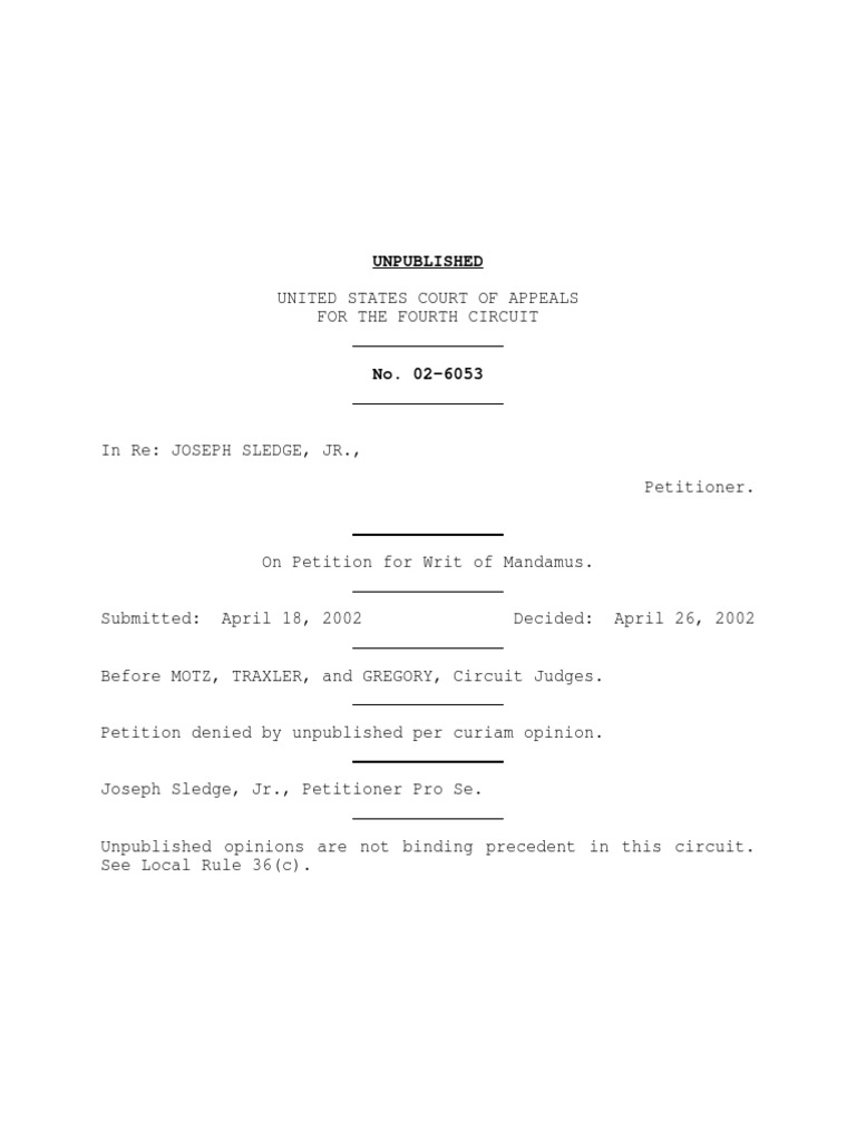 Mandamus Petition Denied: Sledge Case | PDF | Politics | Social Science