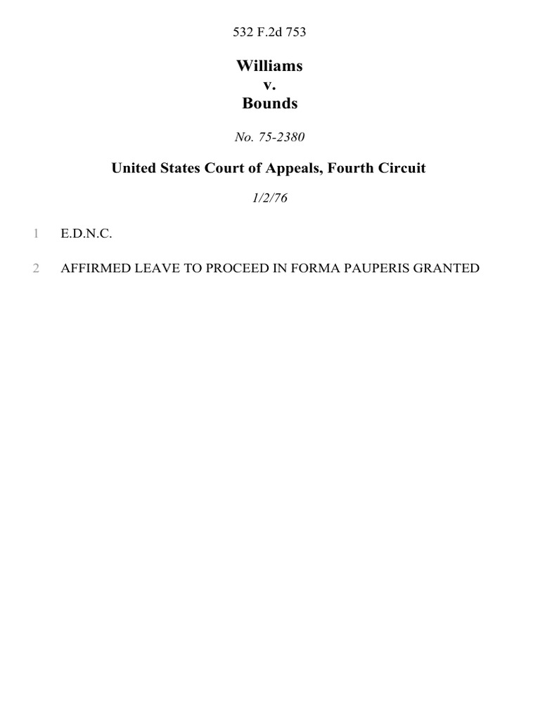 Williams v. Bounds, 532 F.2d 753, 4th Cir. (1976) | PDF | Federal ...