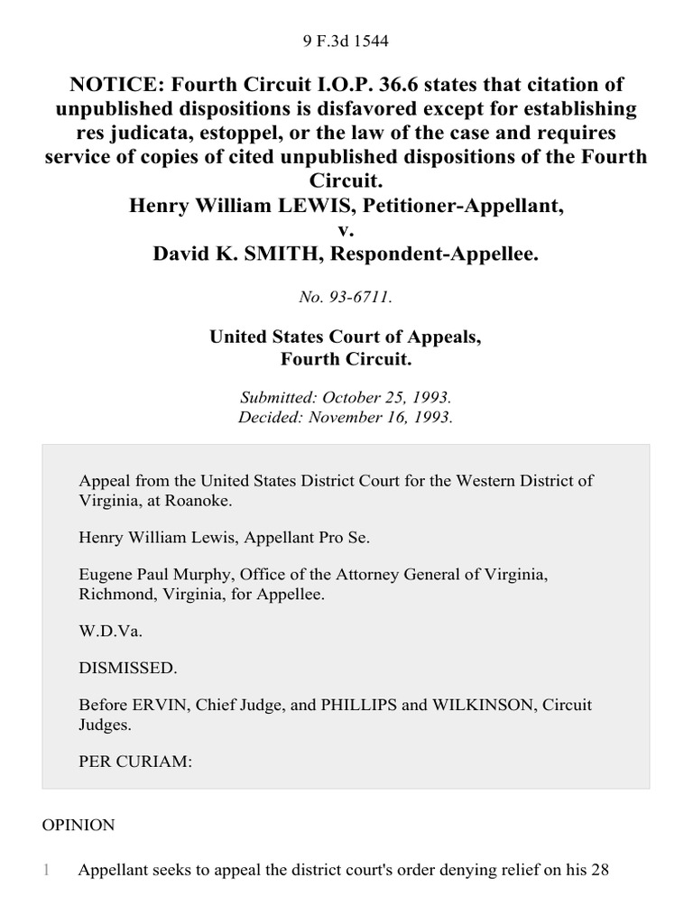 Lewis v. Smith Appeal Dismissal | PDF