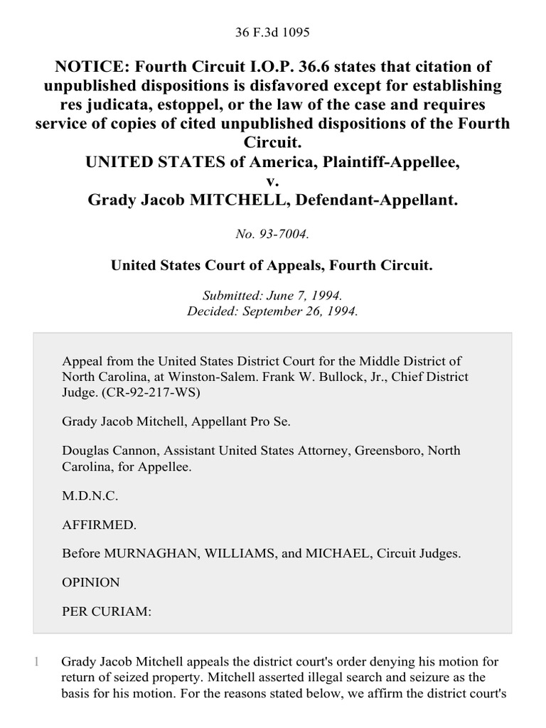 United States v. Grady Jacob Mitchell, 36 F.3d 1095, 4th Cir. (1994 ...