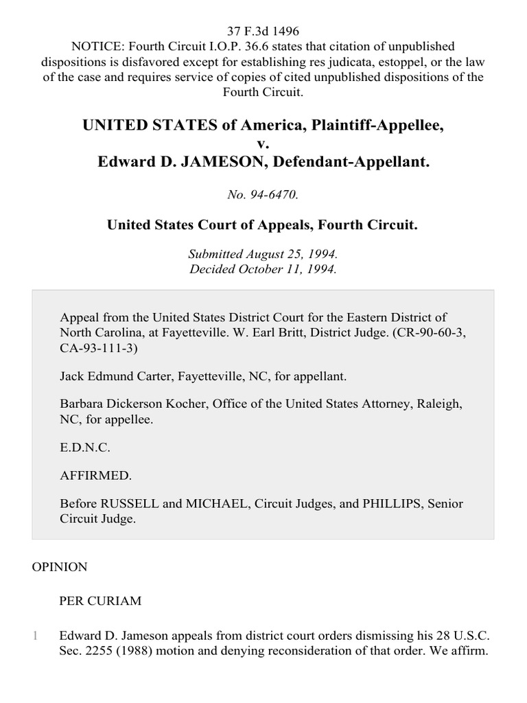 Jameson v. USA: Sec. 2255 Appeal Affirmed | PDF