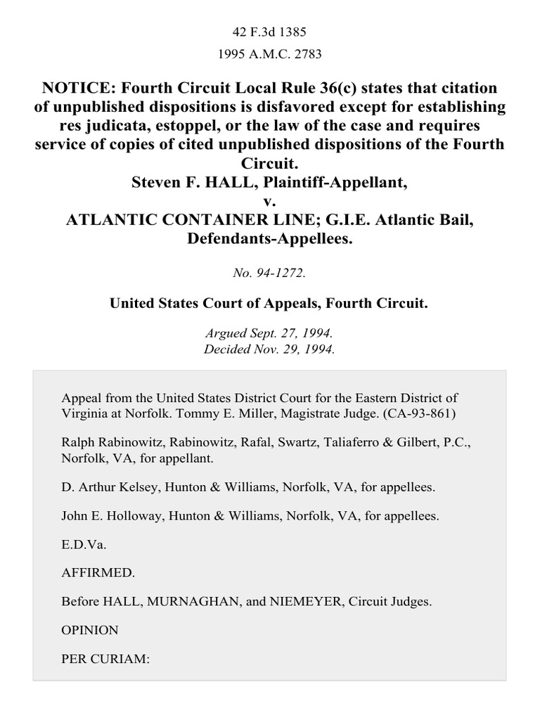 Steven F. Hall v. Atlantic Container Line G.I.E. Atlantic Bail, 42 F.3d ...
