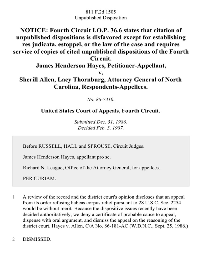 James Henderson Hayes v. Sherill Allen, Lacy Thornburg, Attorney ...