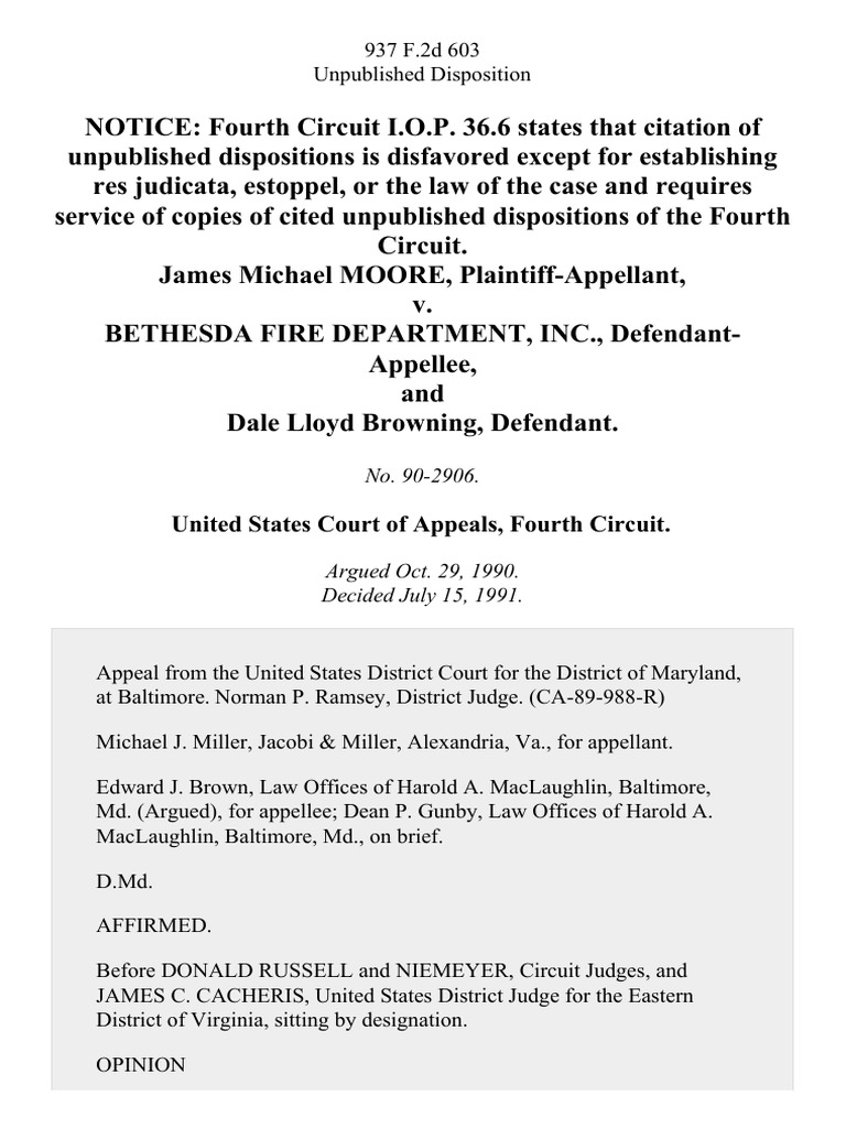 Moore v. Bethesda Fire Dept. Appeal | PDF | Summary Judgment ...