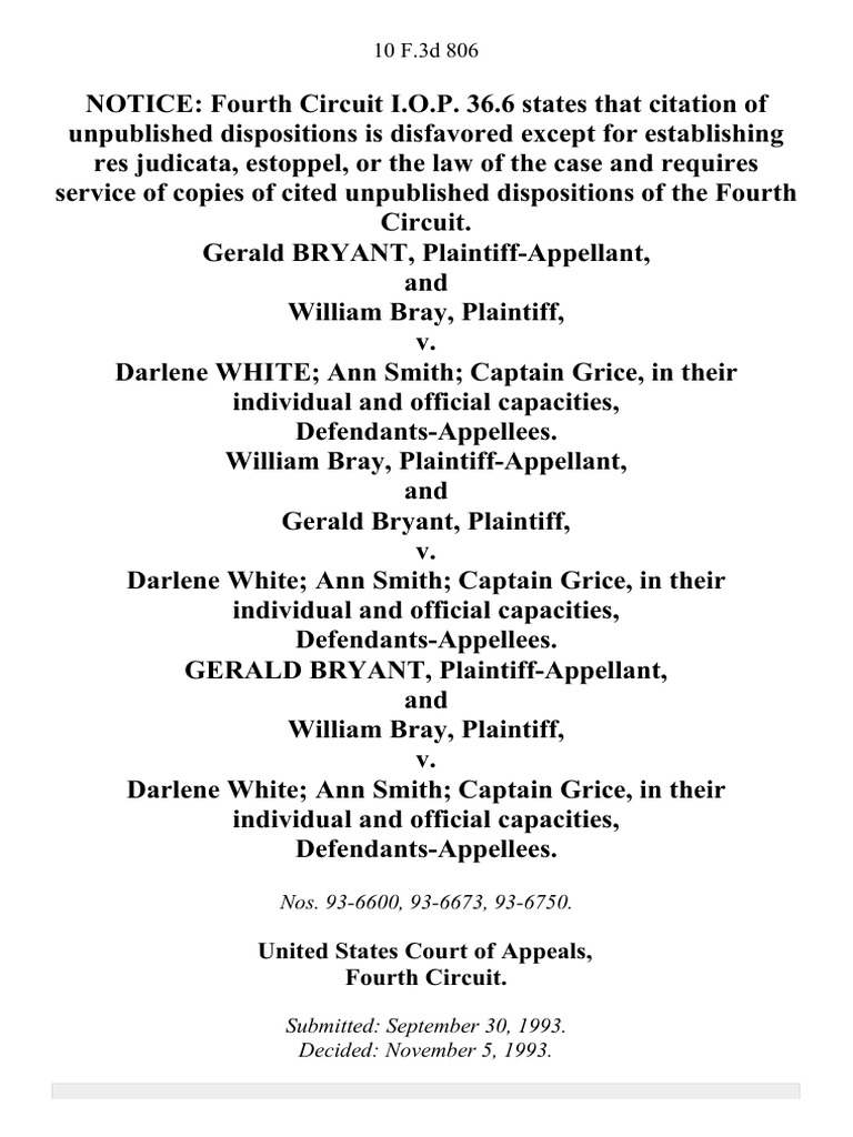 Fourth Circuit Case: Bryant v. White Appeal | PDF