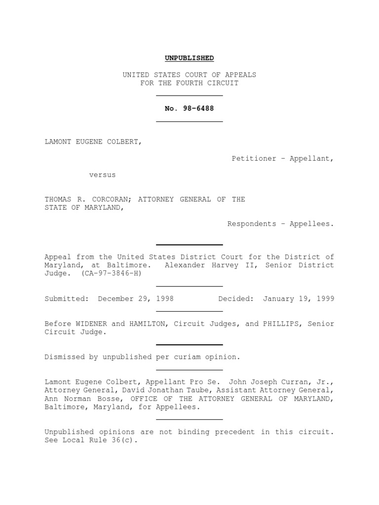 Colbert v. Corcoran, 4th Cir. (1999) | PDF | Supreme Court Of Virginia ...
