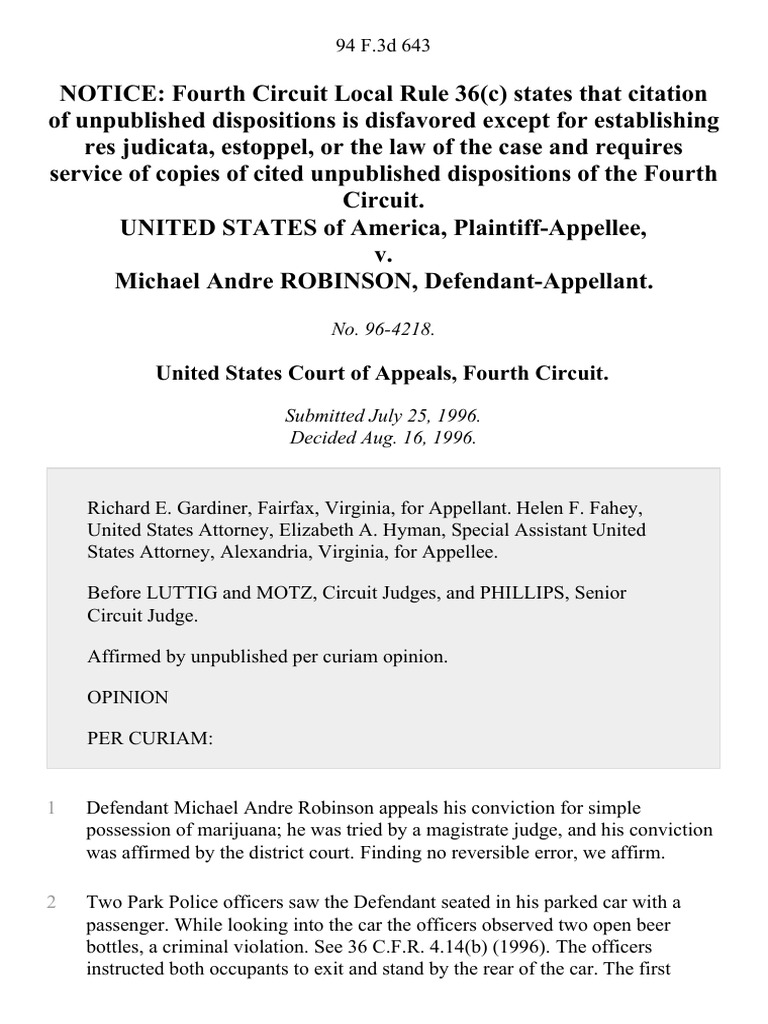 United States v. Michael Andre Robinson, 94 F.3d 643, 4th Cir. (1996 ...