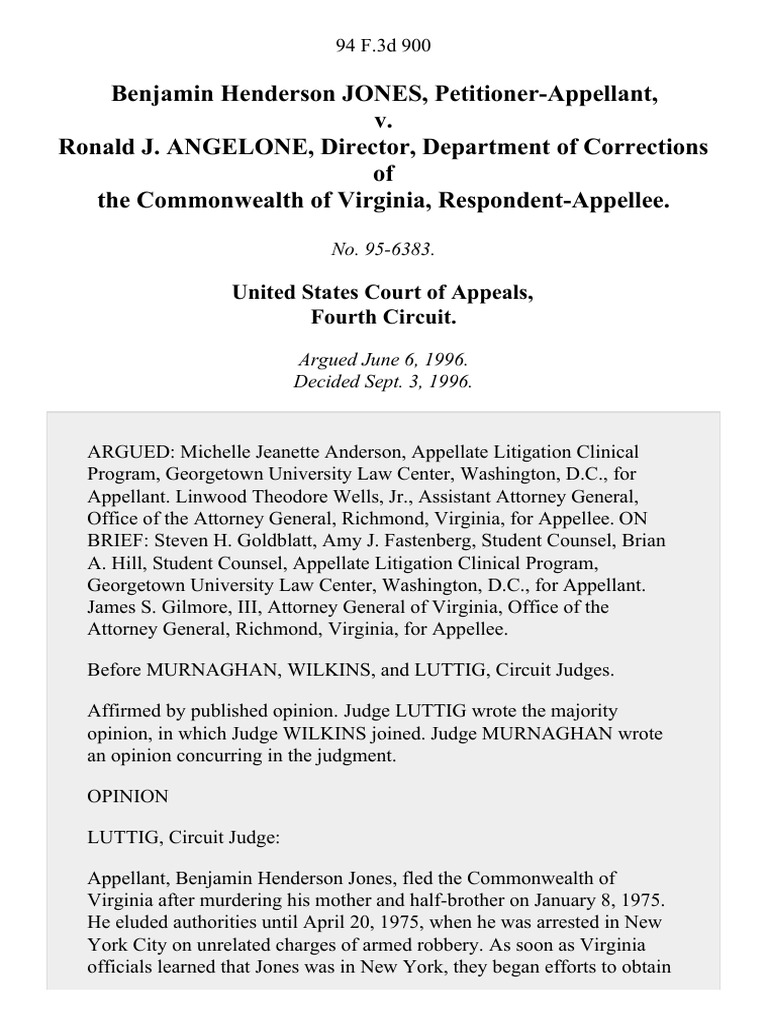 Benjamin Henderson Jones v. Ronald J. Angelone, Director, Department of ...