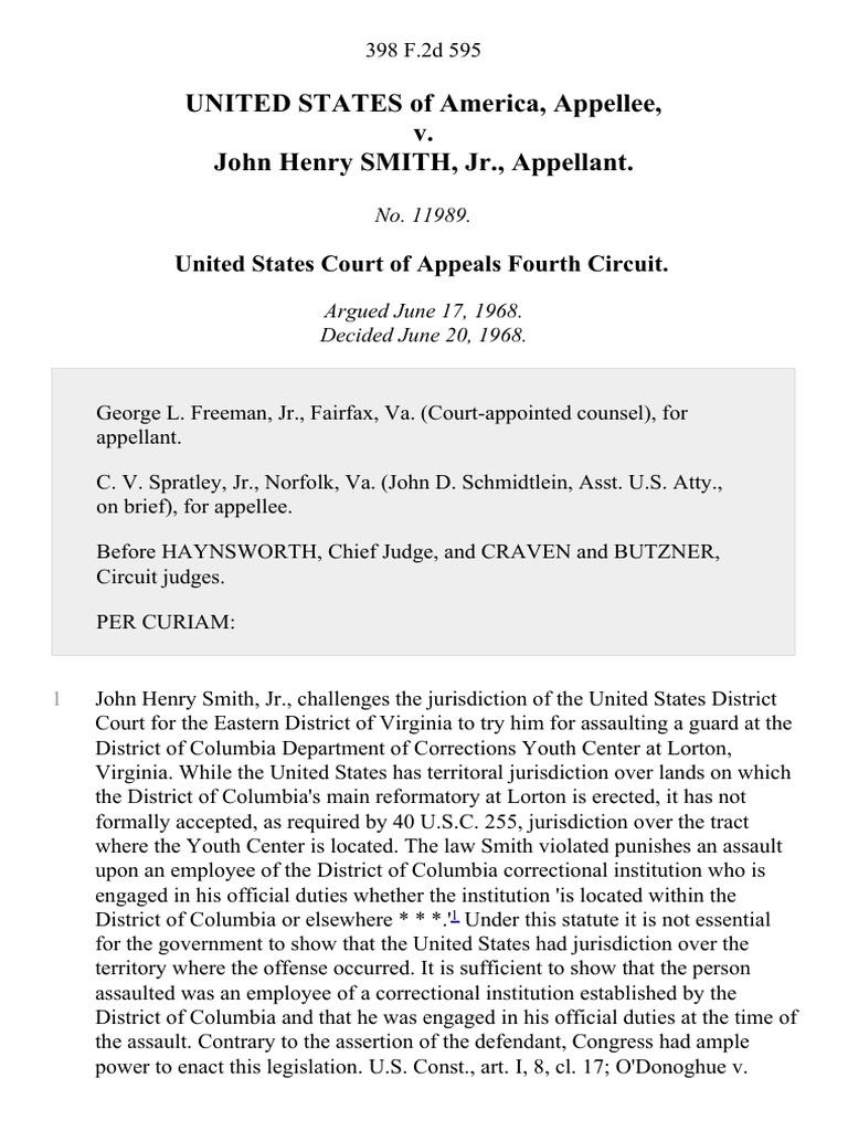 United States v. John Henry Smith, JR., 398 F.2d 595, 4th Cir. (1968) | PDF